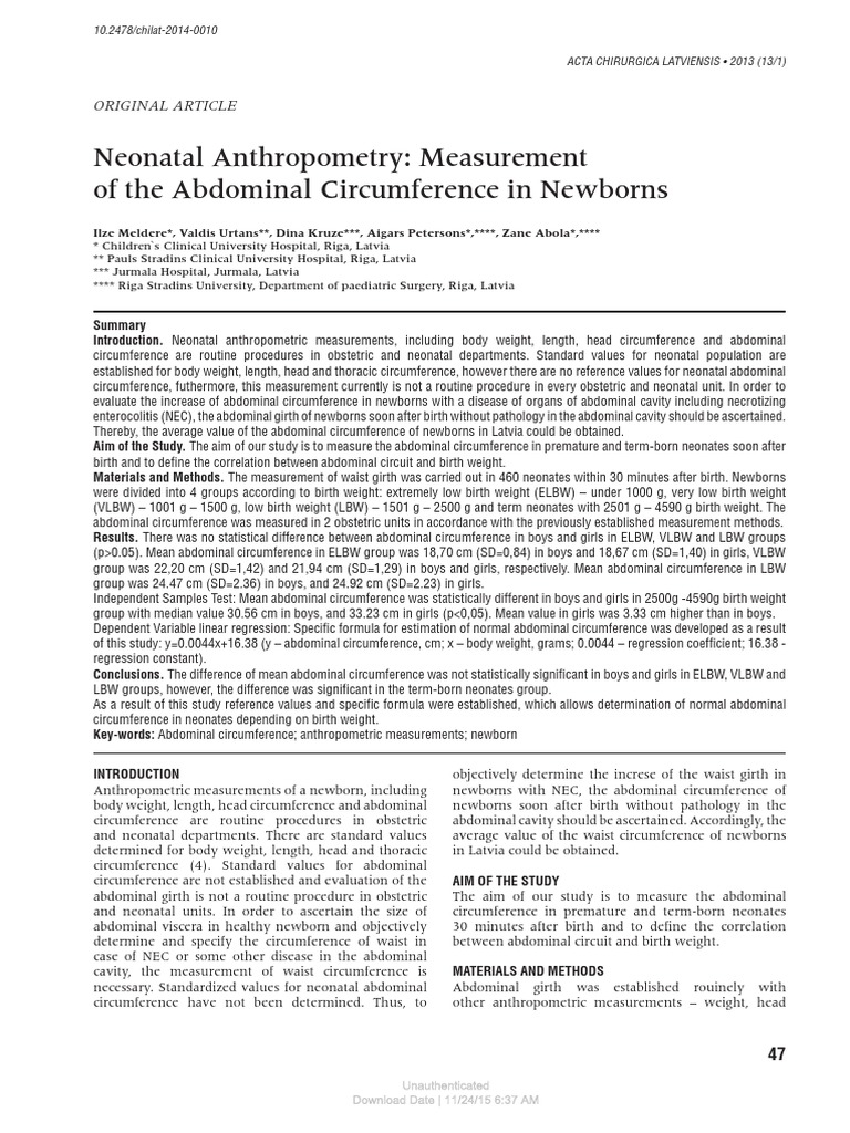 Neonatal Anthropometry Measurement of The Abdomina | PDF | Low Birth ...