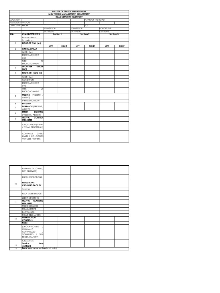 Road Inventory Survey Format | PDF