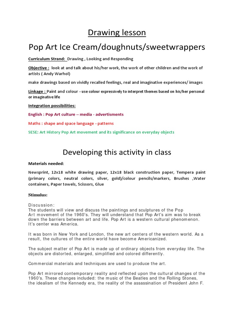 Drawing Lesson Pop Art Ice Cream/doughnuts/sweetwrappers: Developing ...