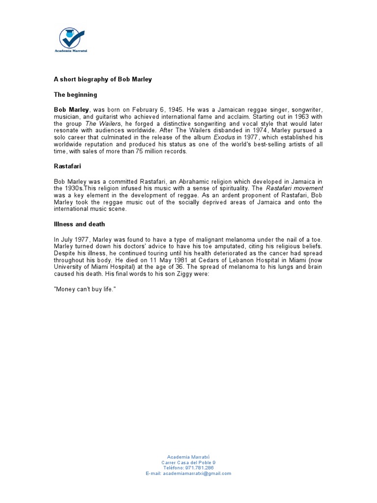 Bob Marley: A Short Biography | PDF | Sports & Recreation