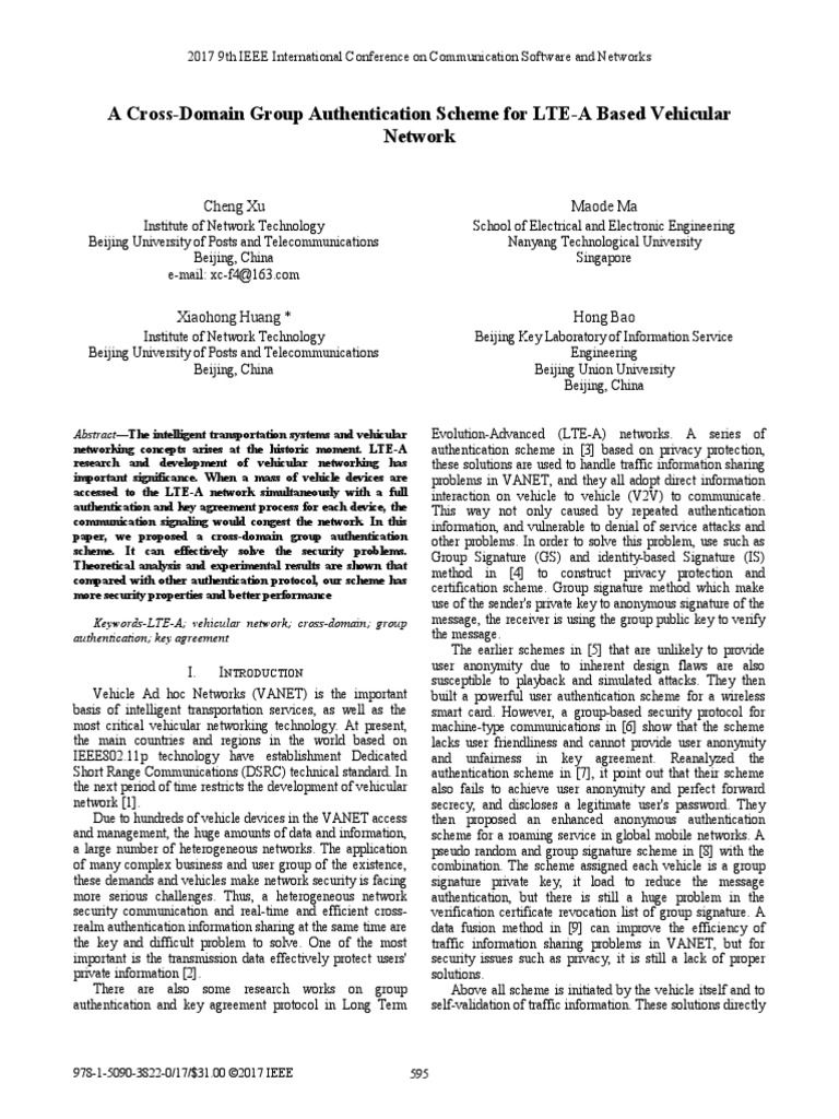 A2-A Cross-Domain Group Authentication Scheme For LTE-A Based Vehicular ...