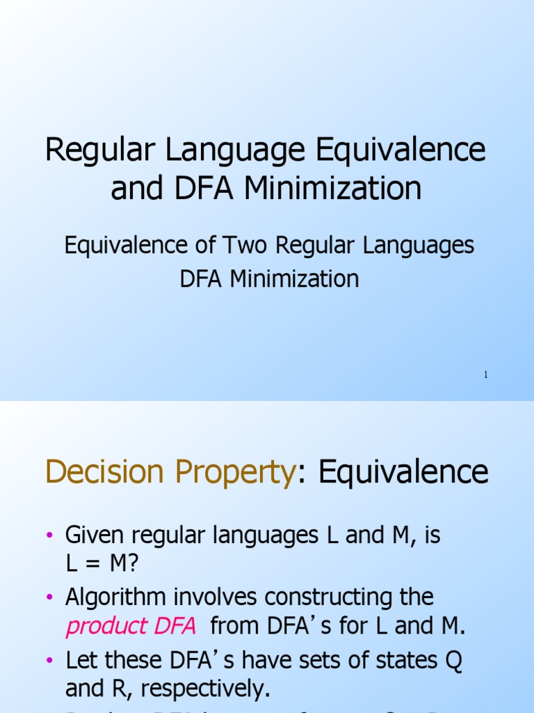 Regular Language Equivalence and DFA Minimization | PDF | Formal ...