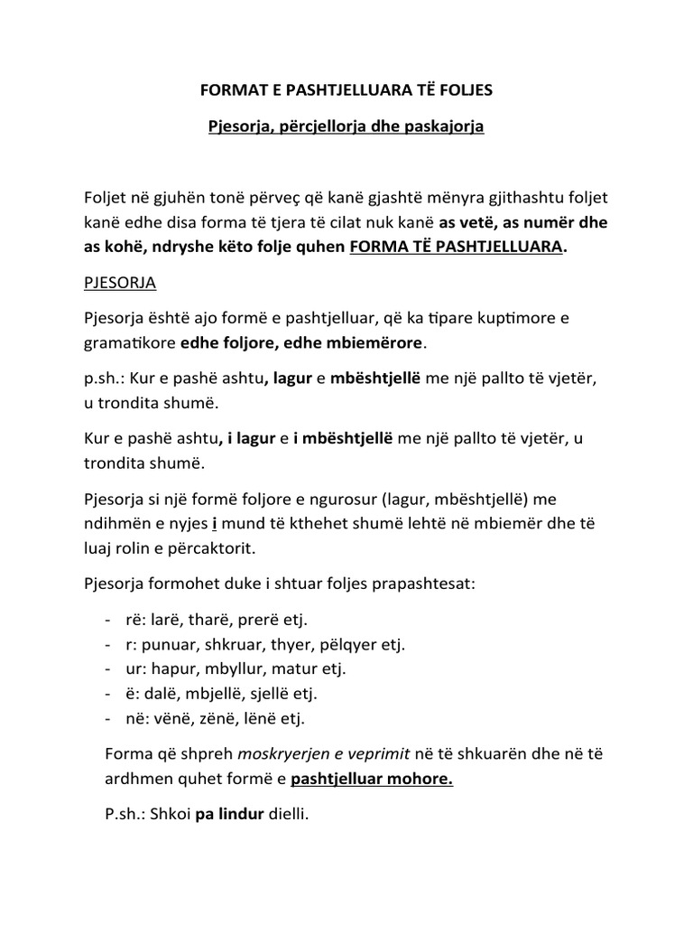 Format E Pashtjelluara Të Foljes Pdf