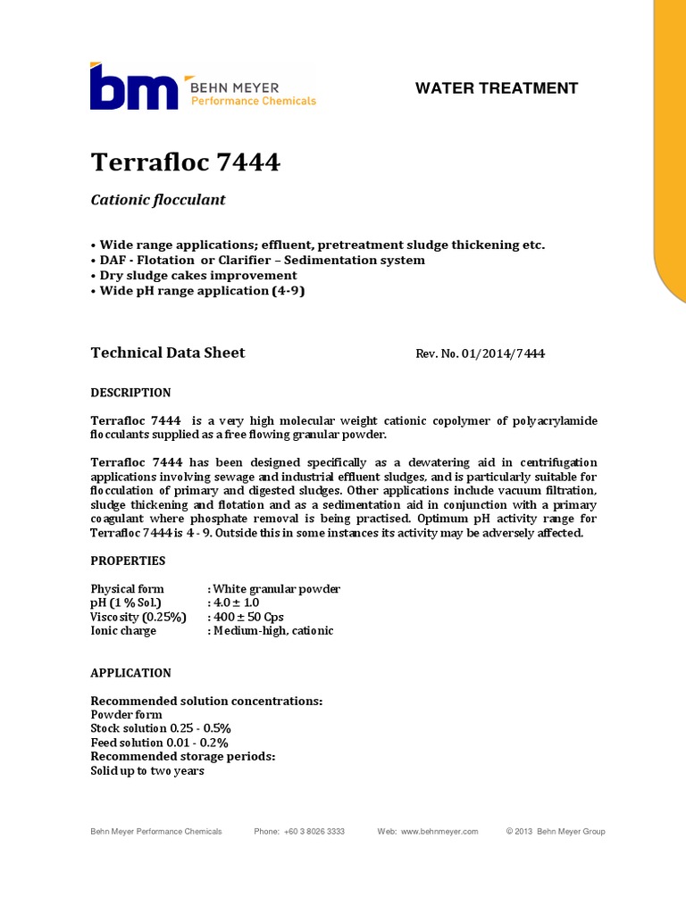 TDS Terrafloc 7444 | PDF | Water Purification | Environmental Engineering