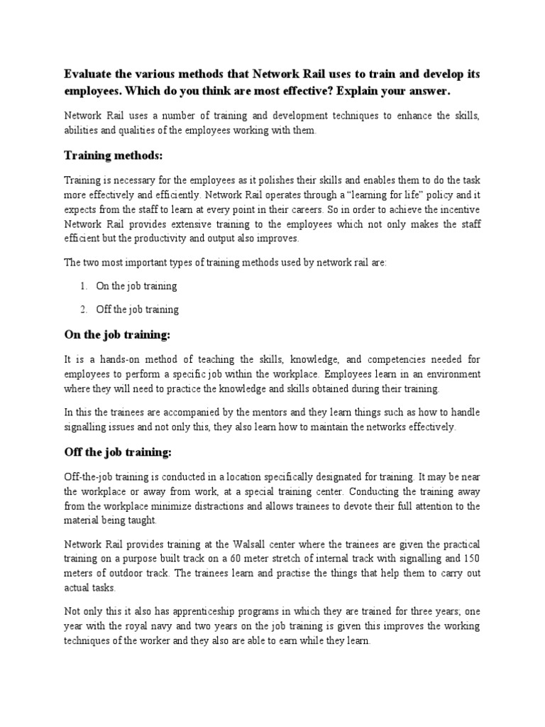 Evaluate The Various Methods That Network Rail Uses To Train and ...