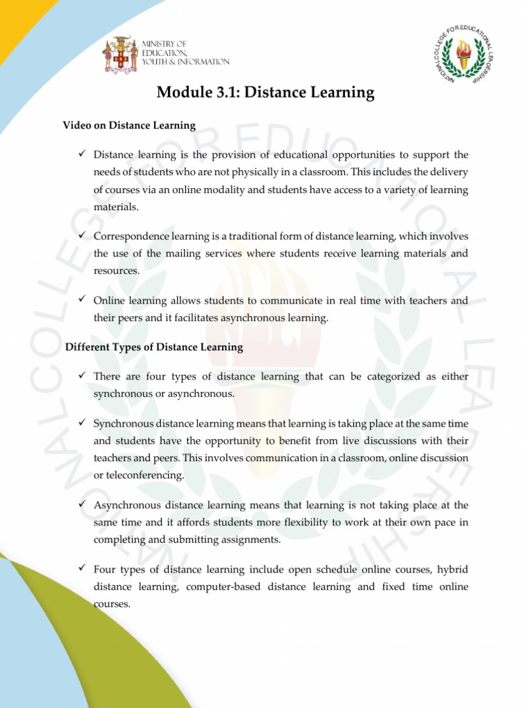 Module 3.1: Distance Learning | PDF | Educational Technology | Distance ...