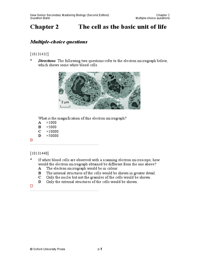 The Cell As The Basic Unit of Life: Multiple-Choice Questions | PDF ...