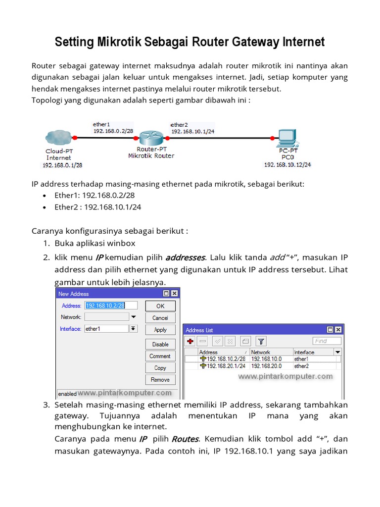 Setting Mikrotik Sebagai Router Gateway Internet Pdf