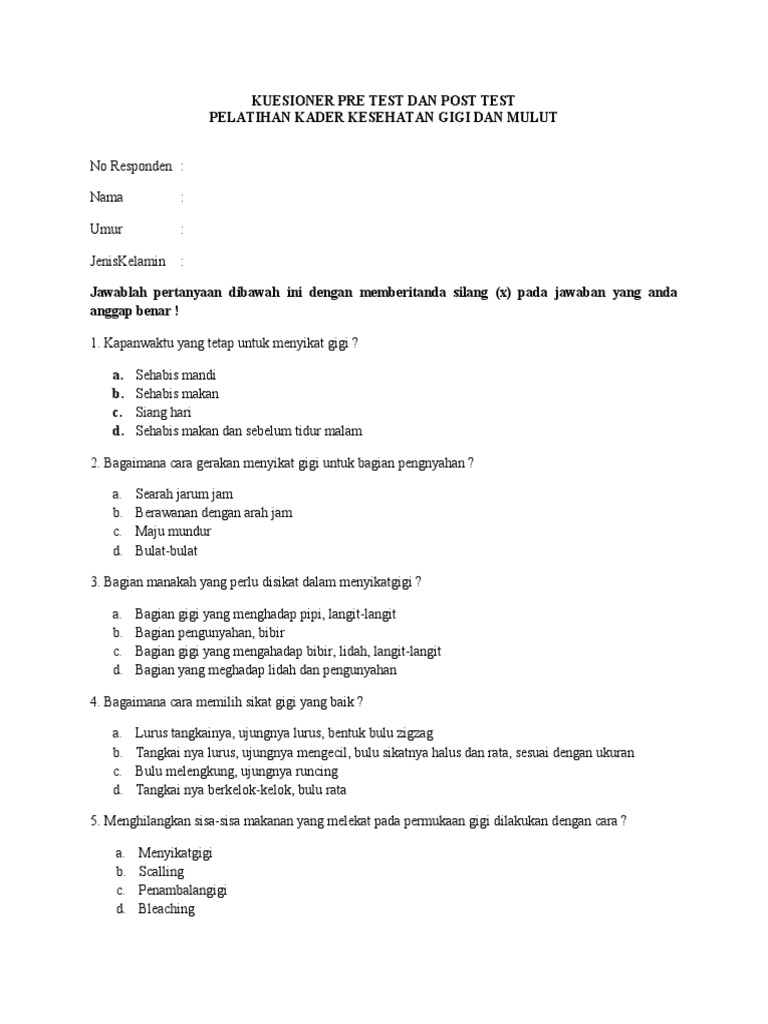 LEMBAR KUESIONER PRE TEST DAN POST TESTtt | PDF