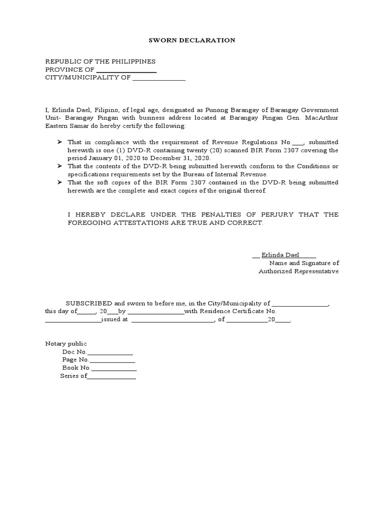 Sworn Declaration-2307 - 2020 | PDF Sworn Declaration-2307 - 2020 | PDF