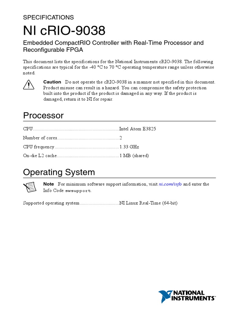 NI cRIO-9038: Processor | PDF | Usb | Electromagnetic Compatibility