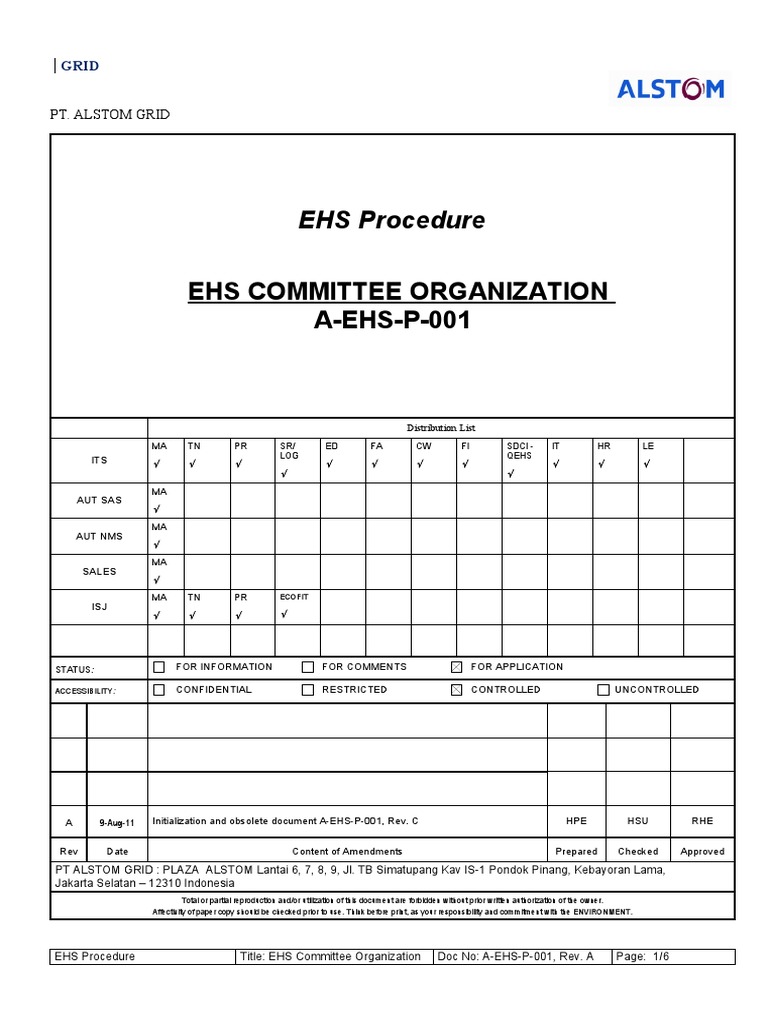 A-EHS-P-001 EHS Committee Organisation, Rev.A | PDF | Policy | Risk