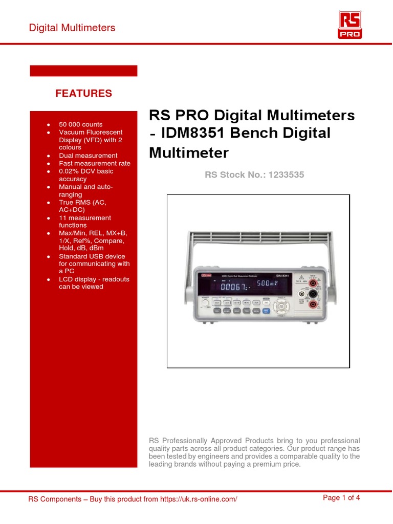 RS PRO Digital Multimeters - IDM8351 Bench Digital Multimeter | PDF ...