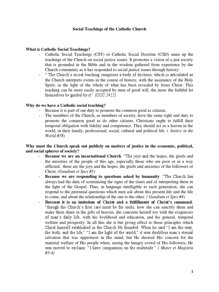 Handout 1A Intro | PDF | Catholic Social Teaching | Catholic Church
