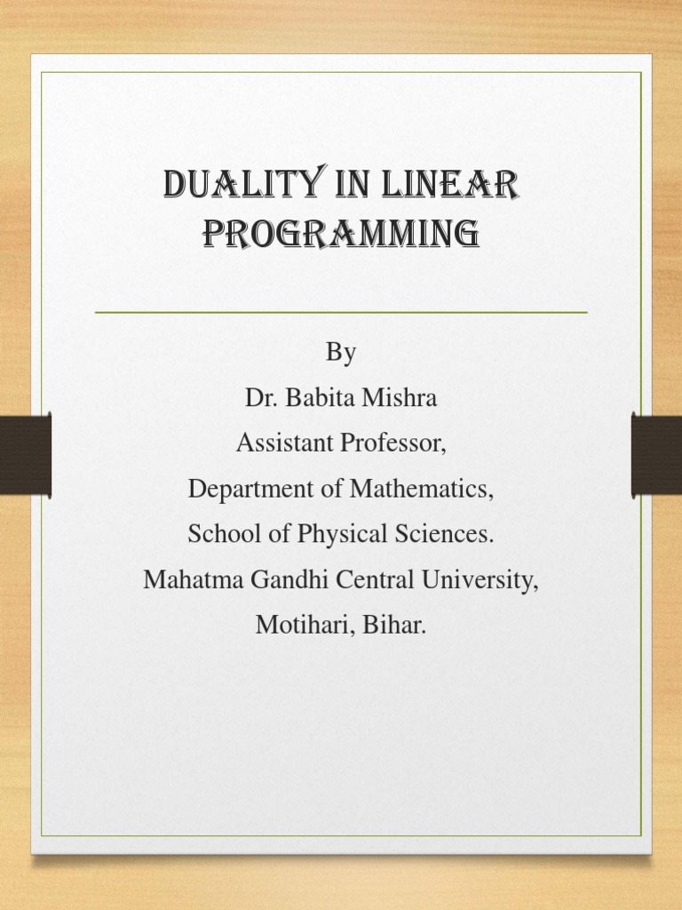 Duality In Linear Programming Pdf Mathematical Optimization Theoretical Computer Science
