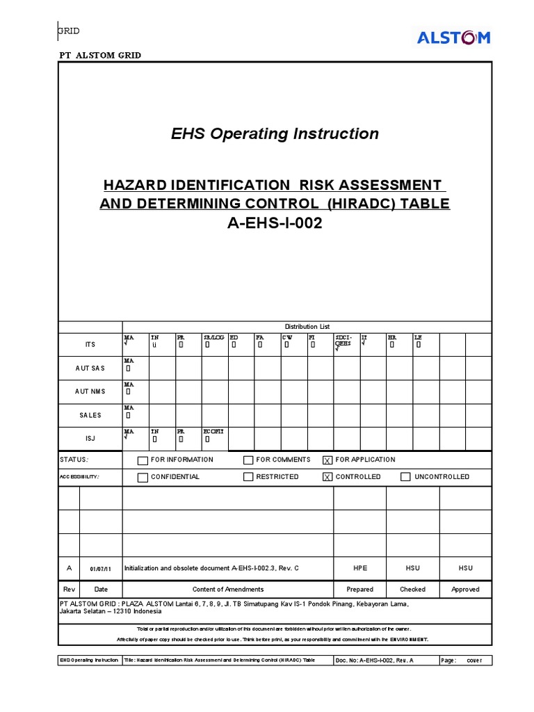 A-Ehs-I-002 Hiradc Table, Rev.A | PDF | Workplace | Risk