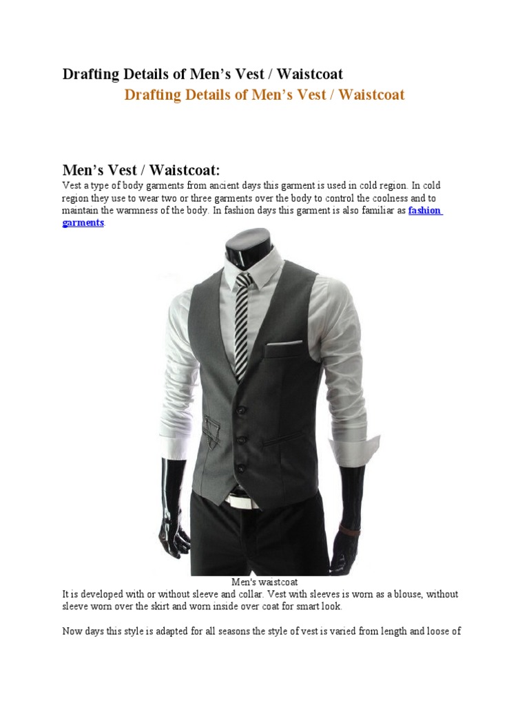 Drafting Men's Vest | PDF | Human Appearance | Fashion