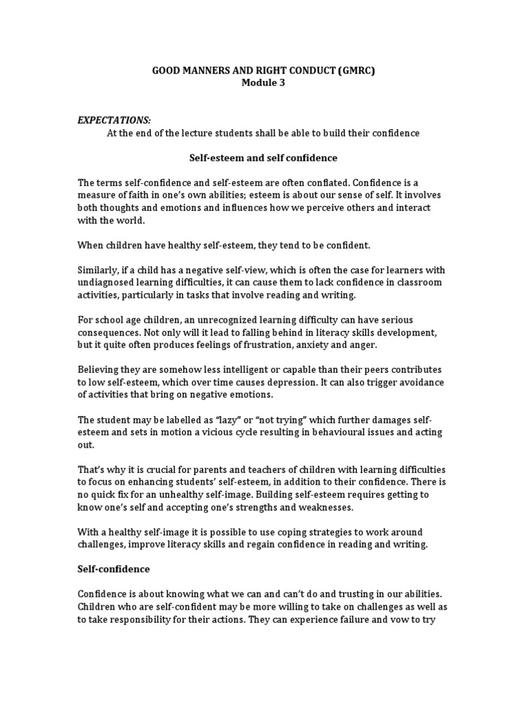 GMRC - Module 3 | PDF | Learning Disability | Self Esteem