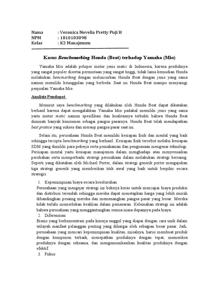 Benchmarking Honda Beat vs Yamaha Mio | PDF