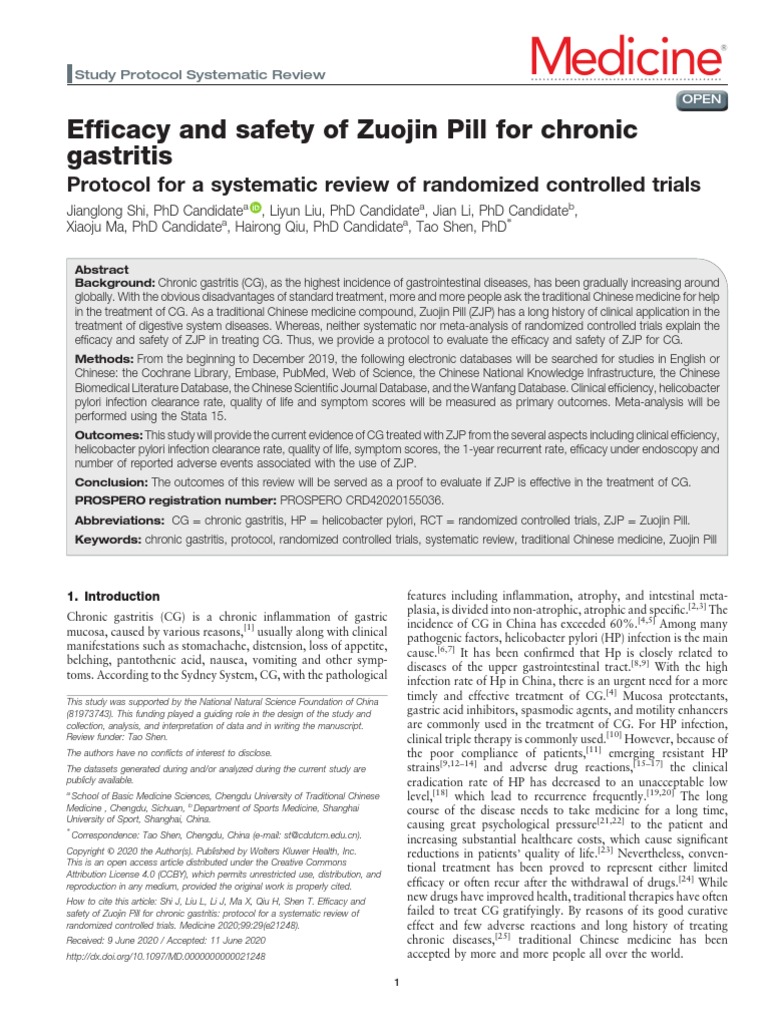 Efficacy and Safety of Zuojin Pill For Chronic Gastritis | PDF ...