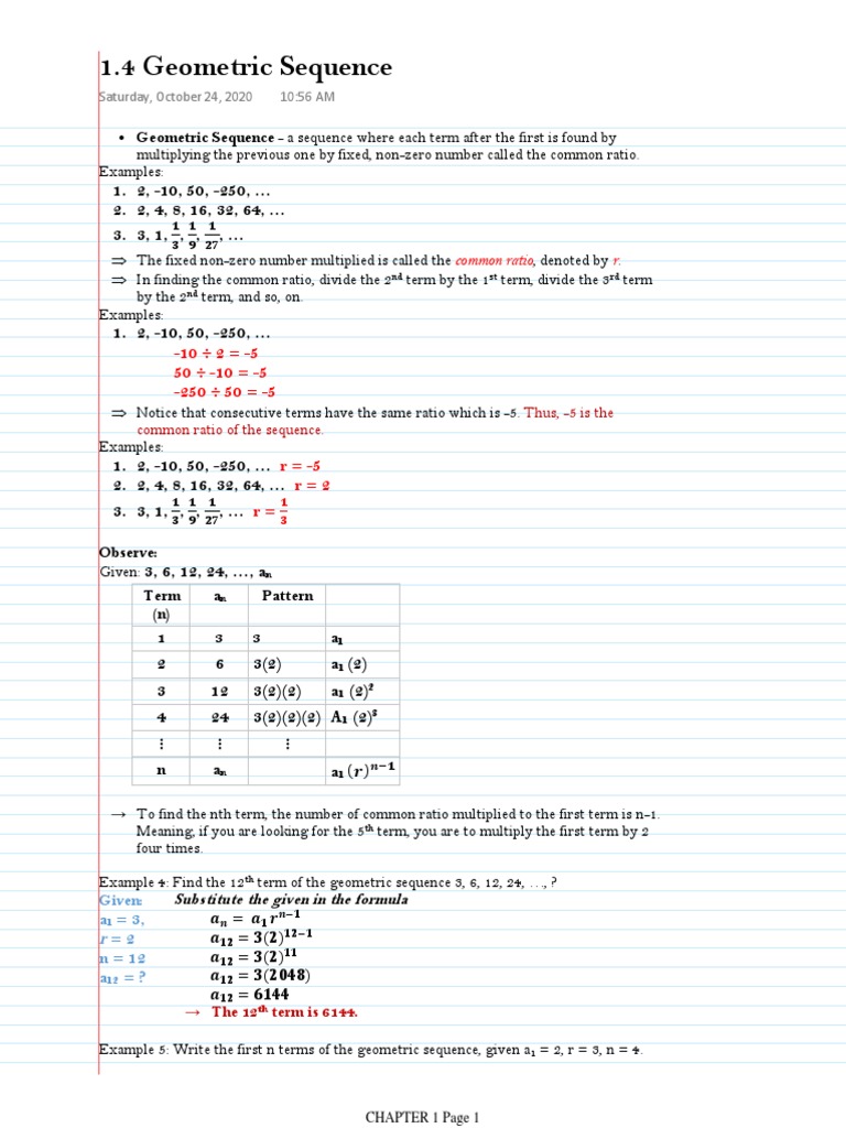 1.4 Geometric Sequence: Geometric Sequence - A Sequence Where Each Term ...