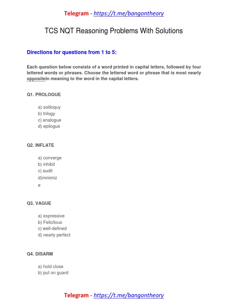 TCS NQT Reasoning Problems With Solutions | PDF | Wire | Nature