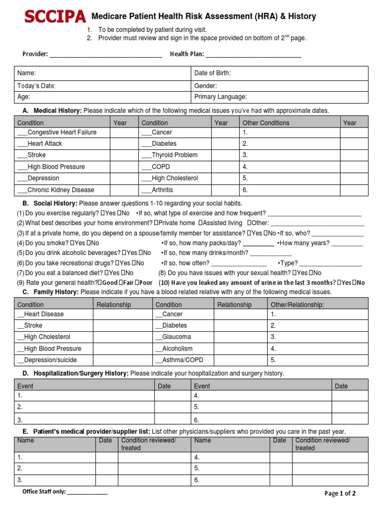 Medicare Patient Health Risk Assessment | PDF | Medicare (United States ...