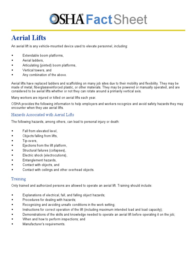 OSHA Fact Sheet - AML | PDF | Elevator | Occupational Safety And Health ...