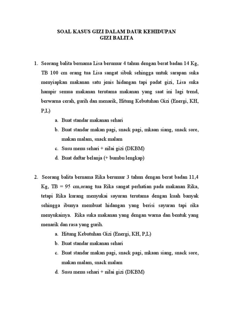 Soal Kasus Gizi Dalam Daur Kehidupan Giz | PDF