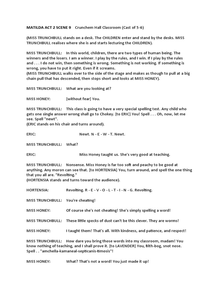 MATILDA ACT 2 SCENE 9 - Crunchem Hall Classroom | PDF