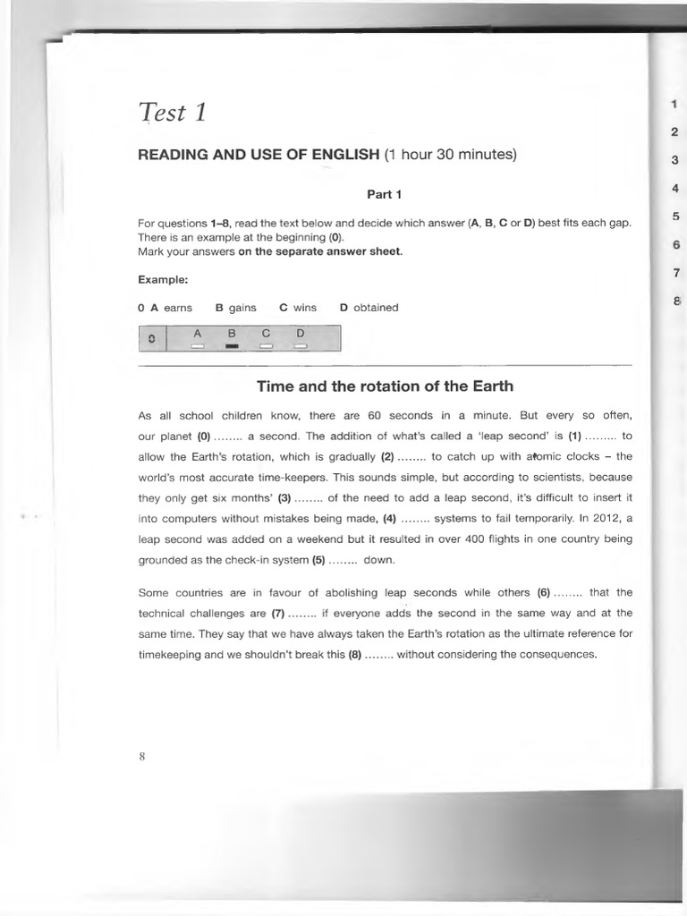Test 1: Reading and Use of ENGLISH (1 Hour 30 Minutes) | PDF | Peer ...