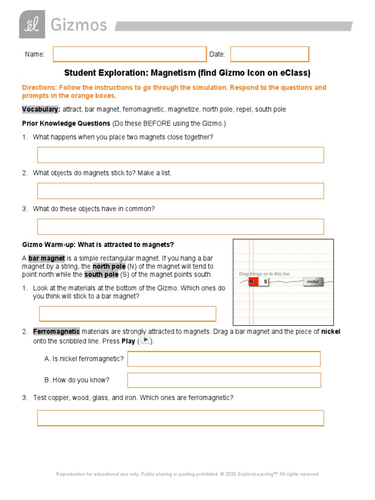 Student Exploration: Magnetism (Find Gizmo Icon On Eclass) | PDF ...
