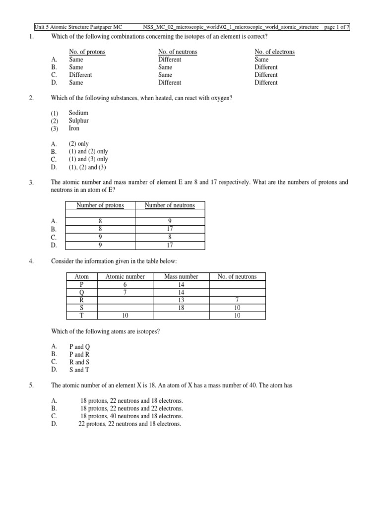 Unit 5 Atomic Structure Pastpaper MC NSS - MC - 02 - Microscopic ...