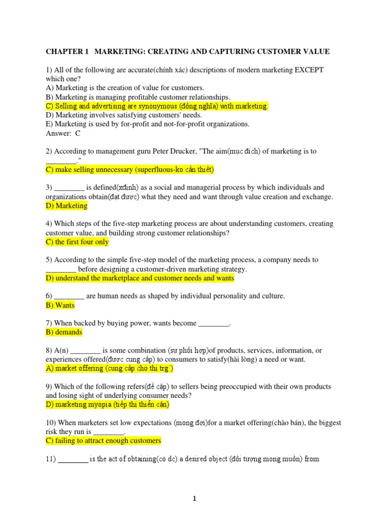 Chapter 1 Marketing: Creating and Capturing Customer Value | PDF | Marketing Research | Marketing