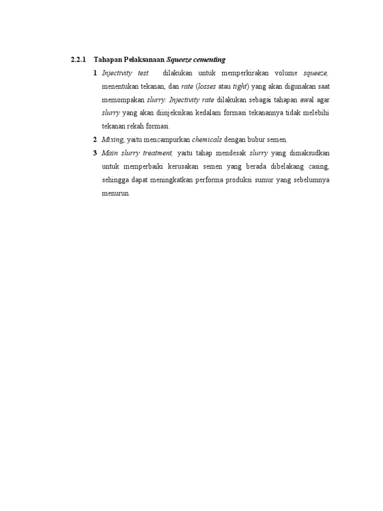 Proses Squeeze Cementing pada Sumur | PDF | Teknologi & Rekayasa