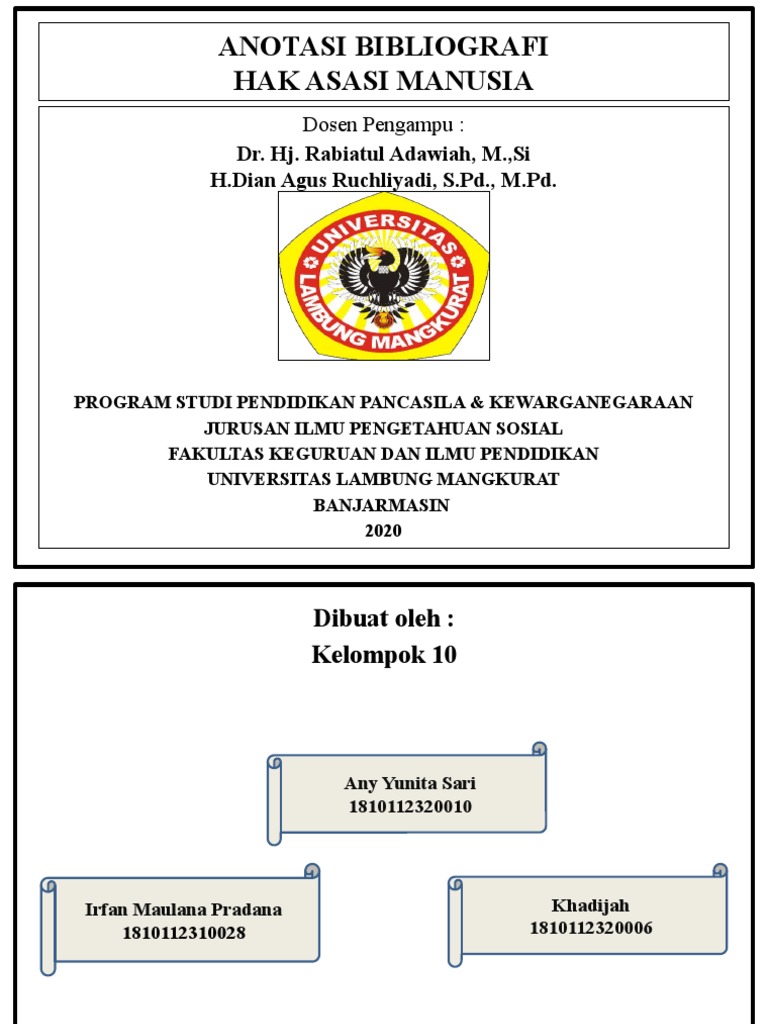 Anotasi Ham Kelompok 10 Kelas A2 (PPKN Fkip Ulm 2020) | PDF