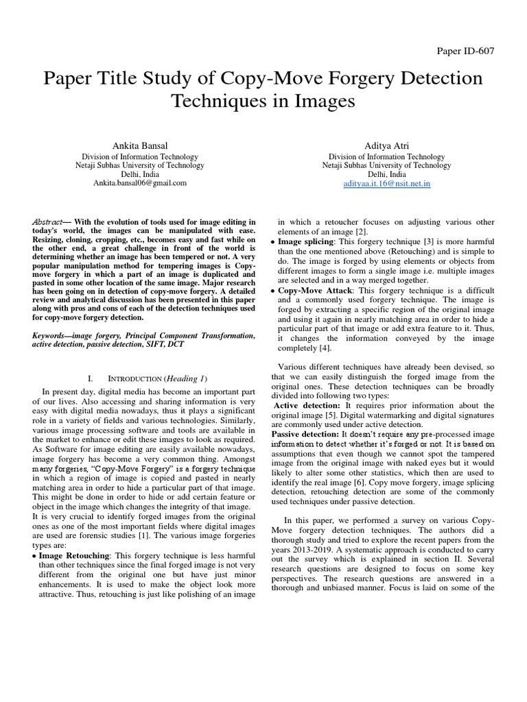 Paper Title Study of Copy-Move Forgery Detection Techniques in Images ...