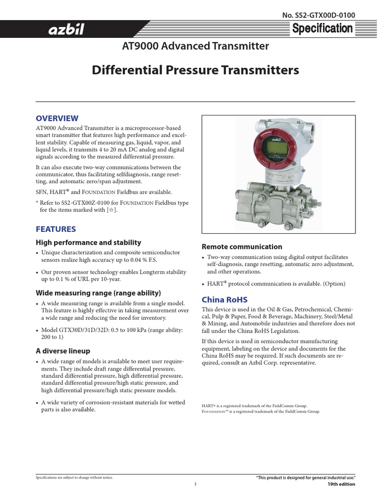 Catalogue - LT Type DP Transmitter - Azbil - Japan | PDF | Nature