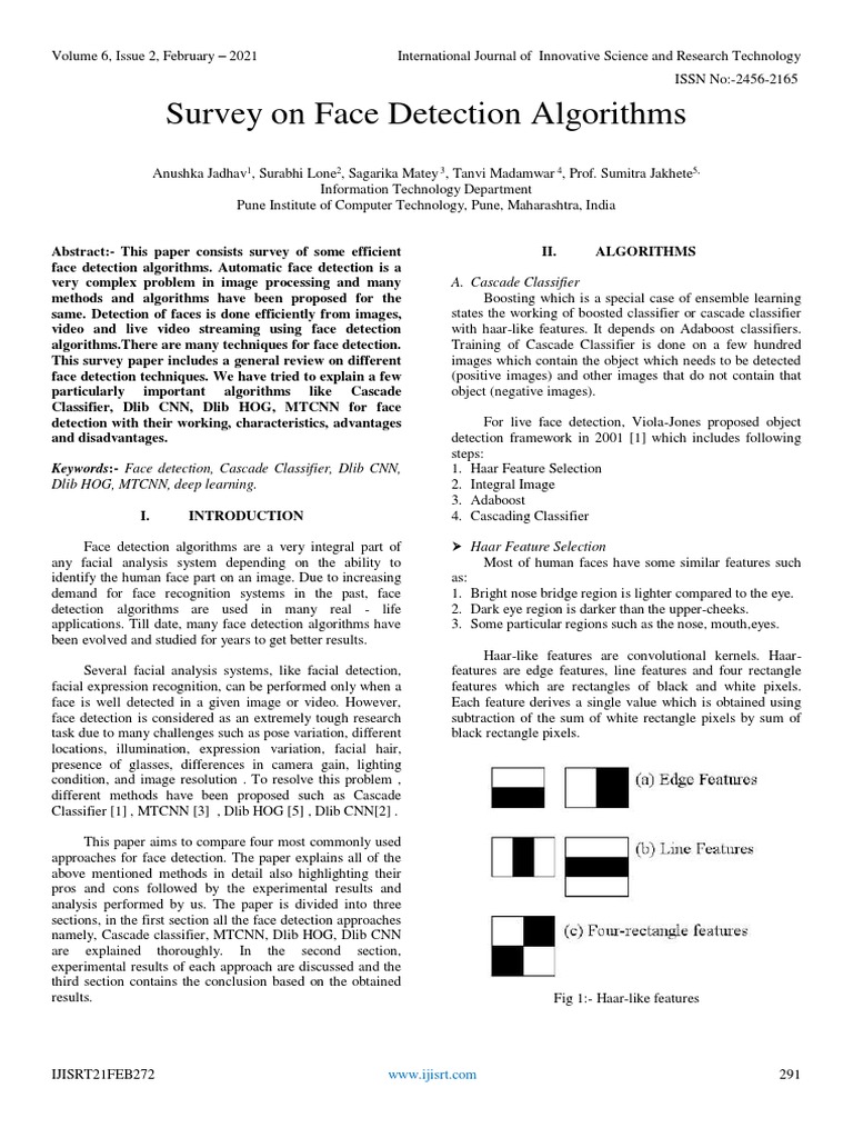 Survey On Face Detection Algorithms | PDF | Artificial Intelligence | Intelligence (AI) & Semantics