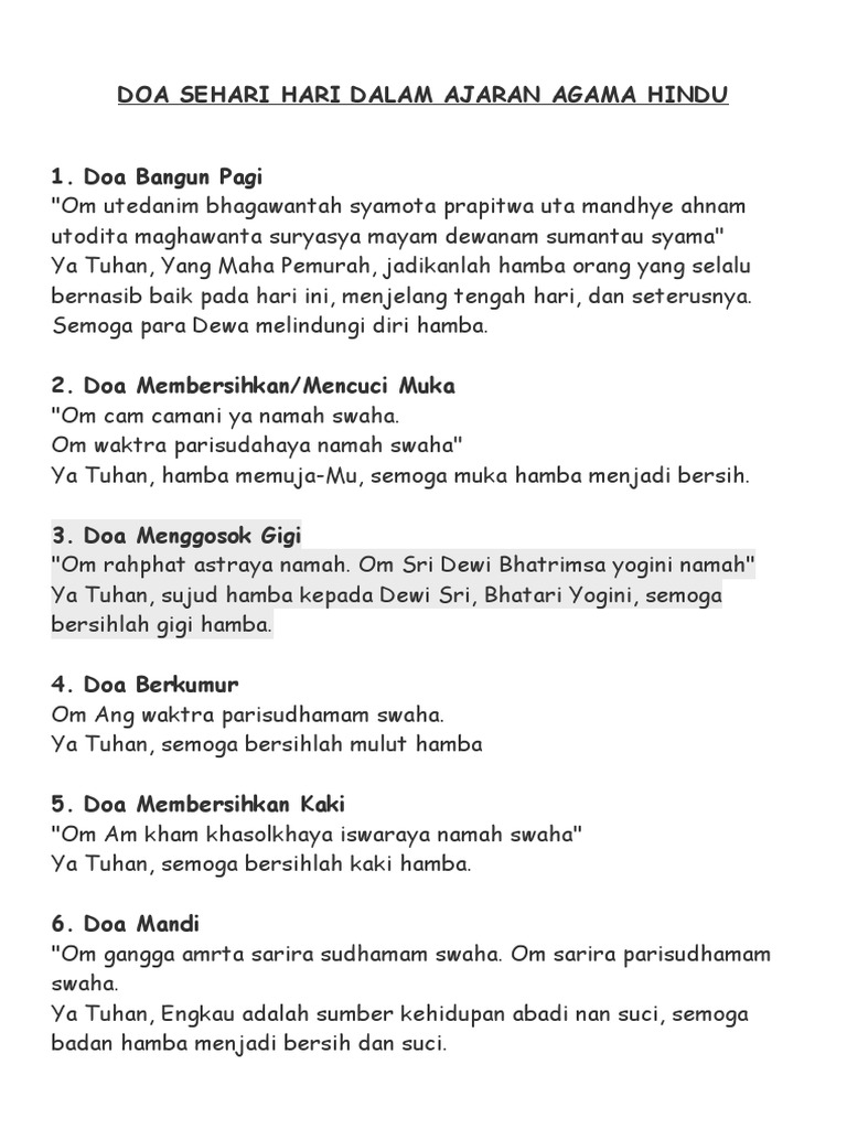Doa Sehari-hari dalam Agama Hindu | PDF
