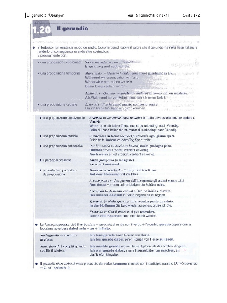 Il Gerundio - Übungen | PDF