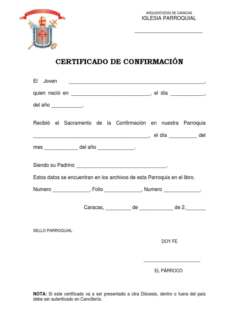 Certificado de Confirmacion | PDF