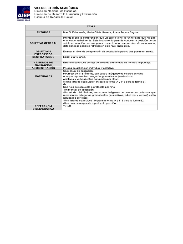 Ficha Tecnica Tevi-R | PDF