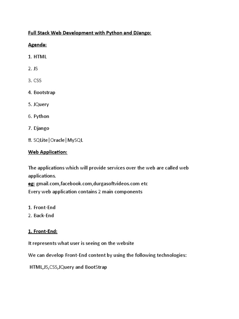 Full Stack Web Development With Python And Django Pdf Web Application World Wide Web
