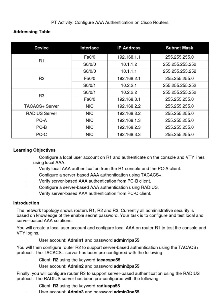 Configure AAA Authentication On Cisco Routers | PDF
