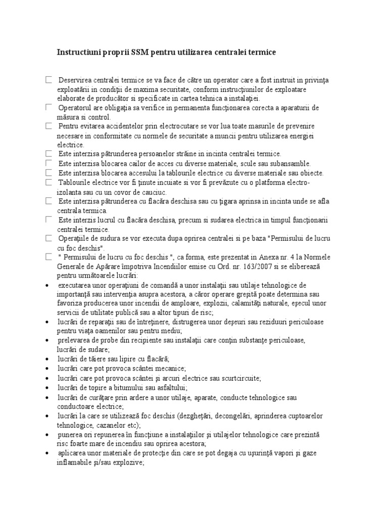 Instructiuni Proprii SSM Pentru Utilizarea Centralei Termice | PDF