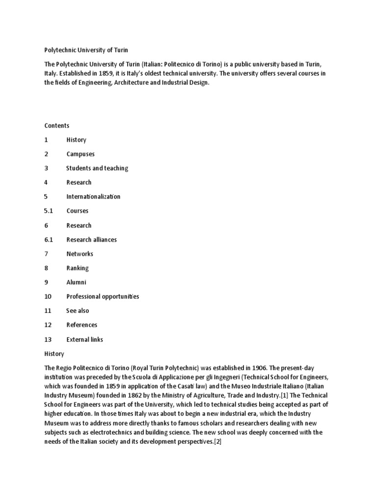 Polytechnic University of Turin | PDF | Science And Technology ...