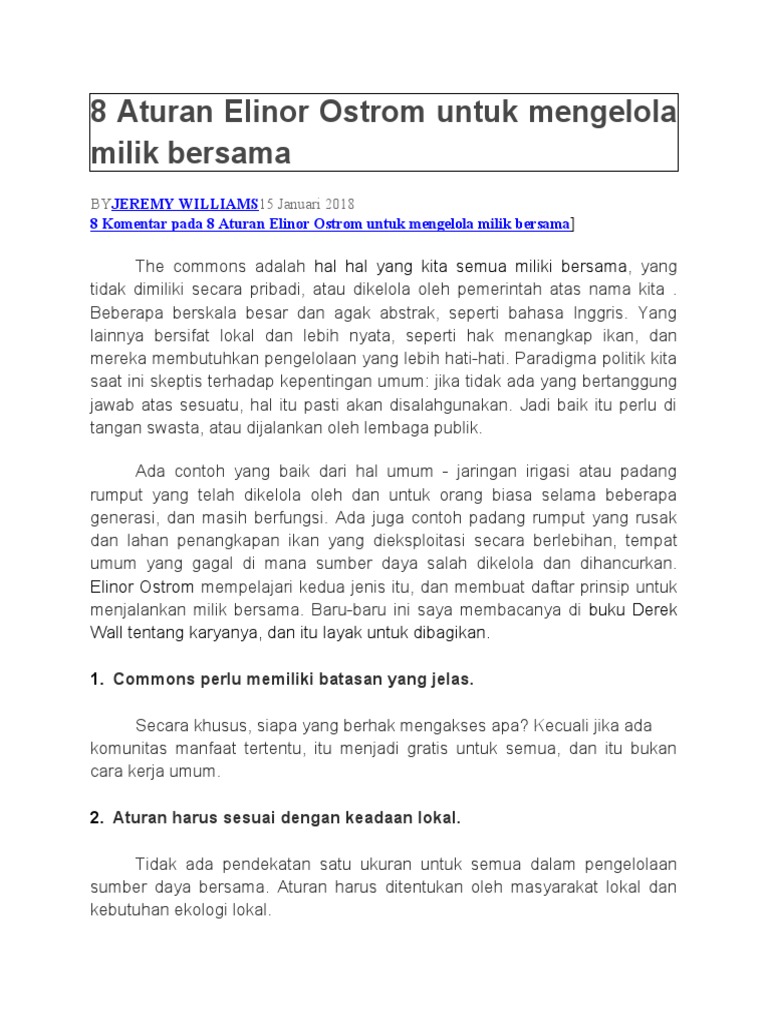 8 Aturan Ostrom untuk Pengelolaan Commons | PDF