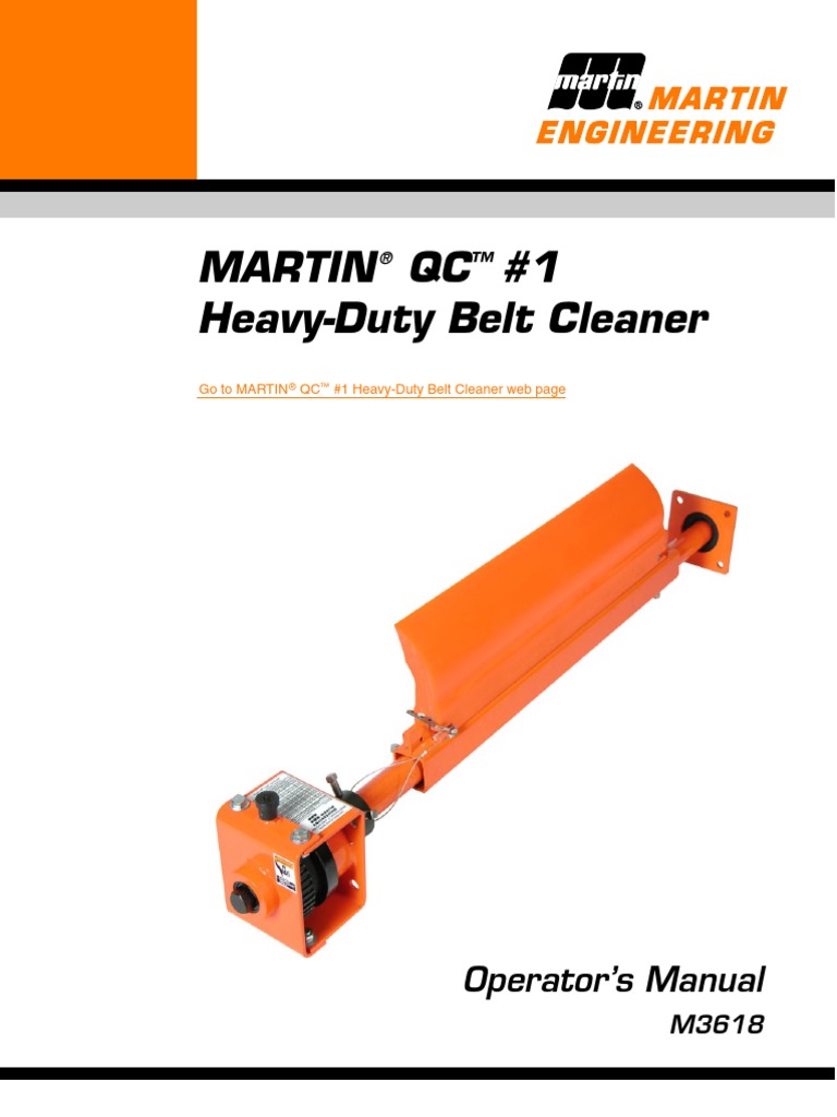 Martin QC #1 Heavy-Duty Belt Cleaner: Operator's Manual | PDF | Belt ...