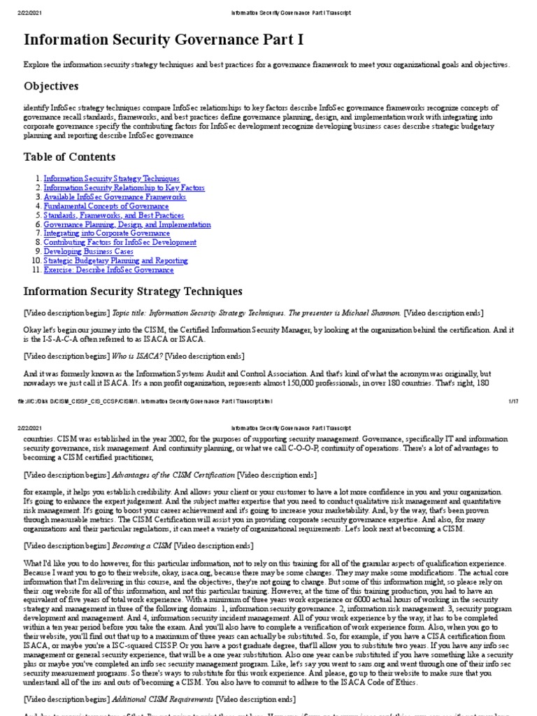 InfoSec Governance Strategy Guide | PDF | Information Security | Governance